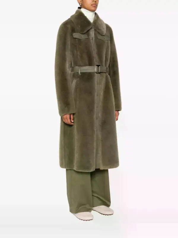 Patrizia Pepe Faux-fur Belted Coat - Green