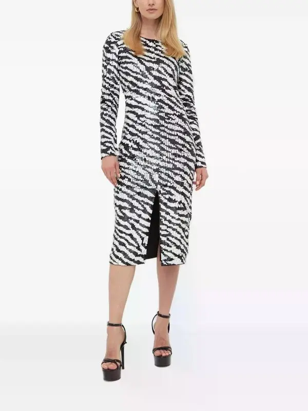 NOTES DU NORD Zebra-print Sequin-embellished Midi Dress