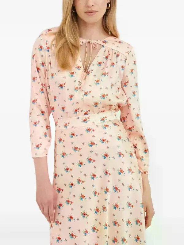 NOTES DU NORD Floral-print Tie-neck Top