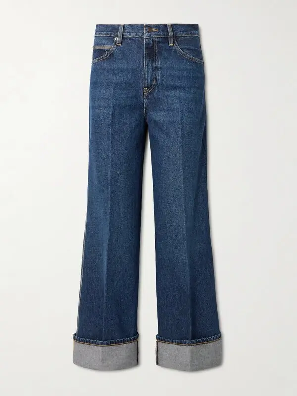 FRAME The Cuffed Wide Mid-rise Wide-leg Jeans