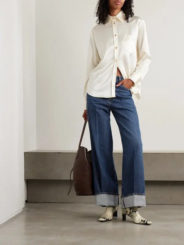FRAME The Cuffed Wide Mid-rise Wide-leg Jeans