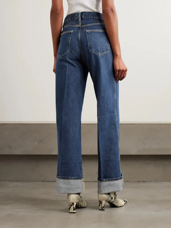 FRAME The Cuffed Wide Mid-rise Wide-leg Jeans