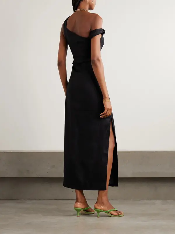 SIR. Twisted Ruched Linen Midi Dress