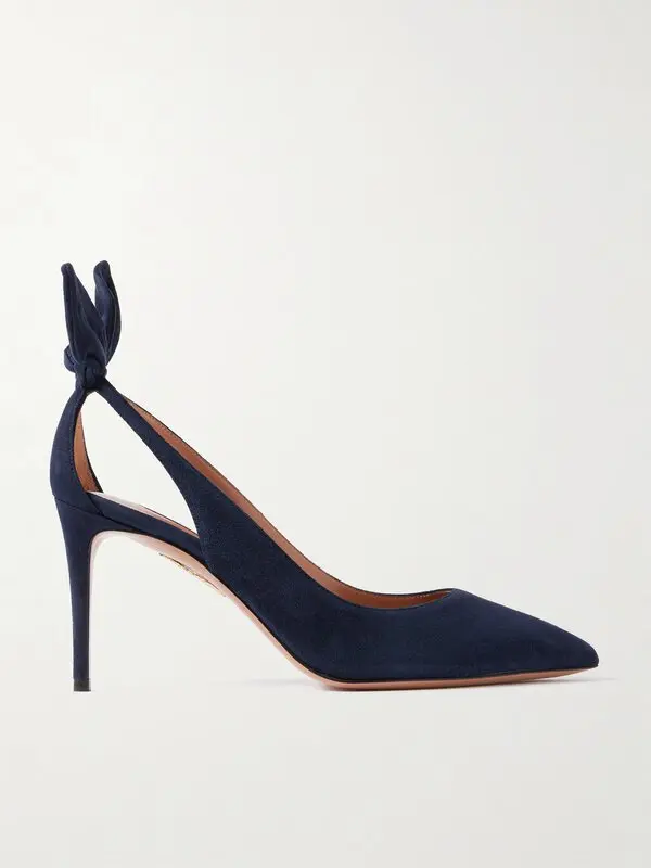 AQUAZZURA Bow Tie 85 Suede Pumps - Blue