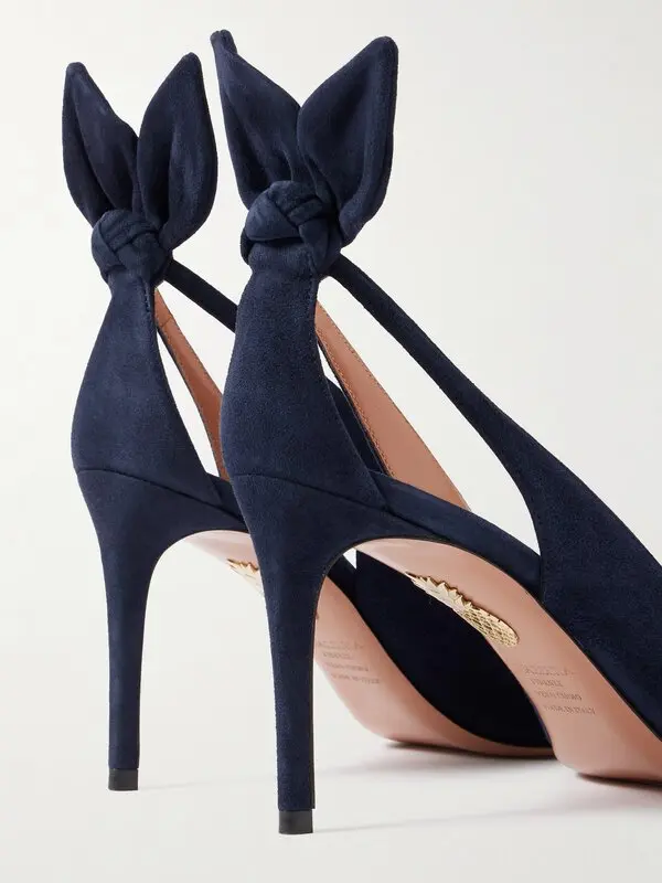 AQUAZZURA Bow Tie 85 Suede Pumps - Blue