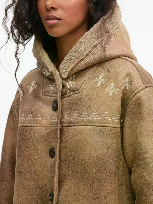 HOSS INTROPIA Embroidered Hooded Shearling Jacket