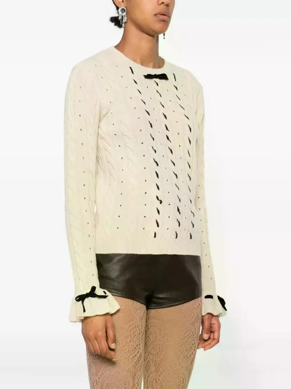Valentino Garavani Cable-knit Sweater With Ruffled Cuffs - Neutrals