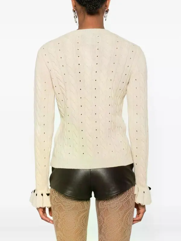 Valentino Garavani Cable-knit Sweater With Ruffled Cuffs - Neutrals