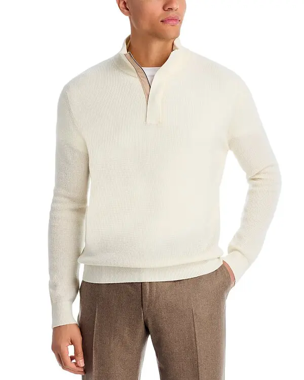 Canali Textured Quarter Zip Sweater - Cream