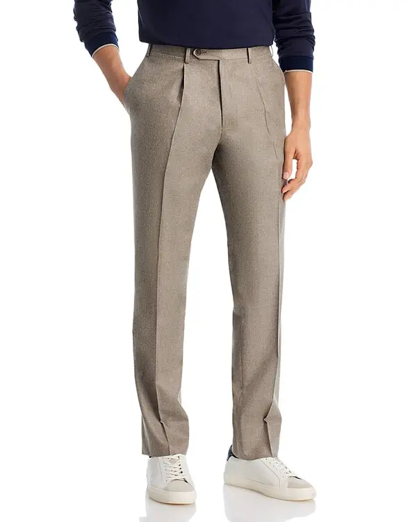 Canali Monza Slim-fit Pleated Wool Flannel Trousers - Taupe