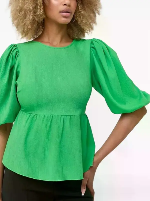 NOTES DU NORD Puff-sleeve Tie-back Top - Green