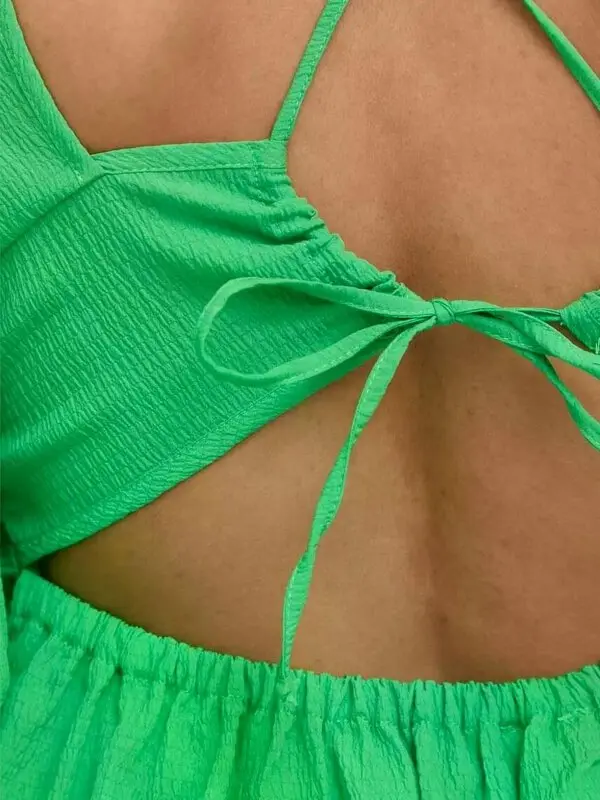 NOTES DU NORD Puff-sleeve Tie-back Top - Green