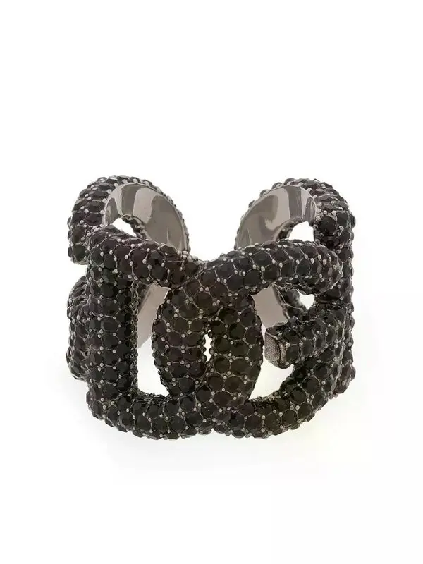 Dolce & Gabbana Dg Logo Rhinestone-embellished Ring - Black