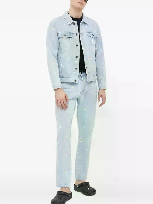 KARL KANI Daisy-embroidered Denim Jacket - Blue