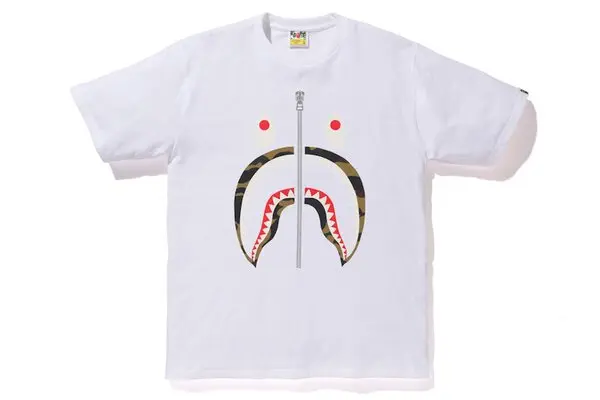 A BATHING APE Reflector 1st Camo Shark Tee Shirt - White/yellow