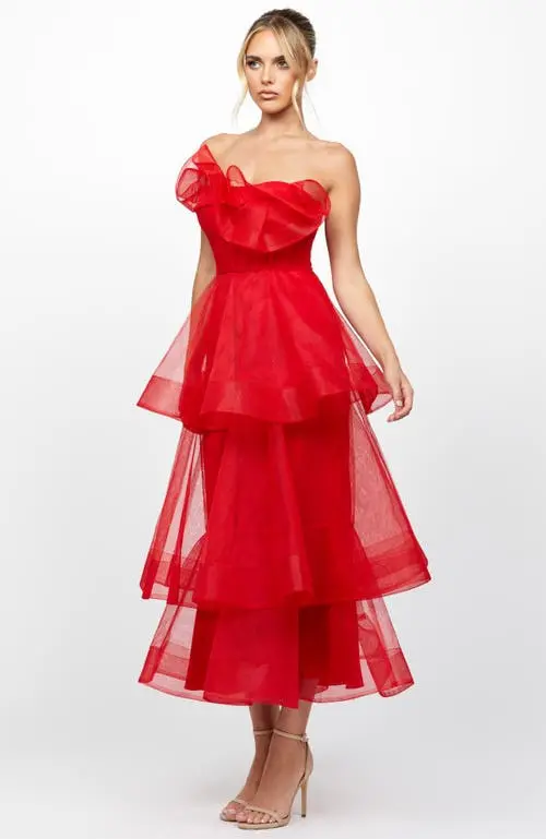 BARIANO Mae Tiered Ruffle Midi - Red