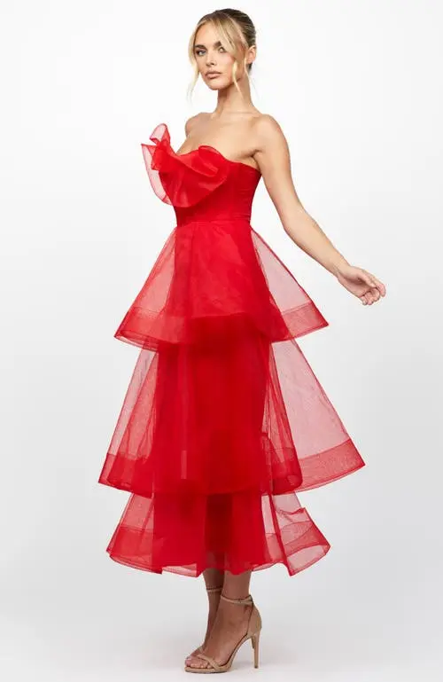 BARIANO Mae Tiered Ruffle Midi - Red
