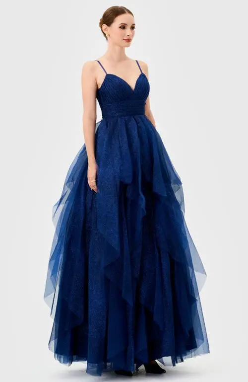 BARIANO Solenne Tiered Ball Gown - Navy