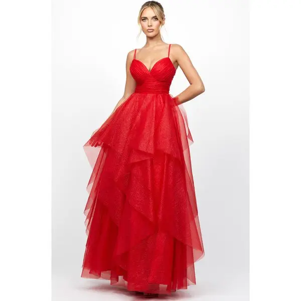 BARIANO Solenne Tiered Ball Gown - Red