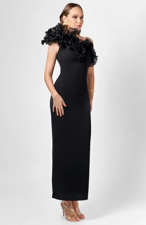 BARIANO Elena One Shoulder Ruffle Midaxi Gown