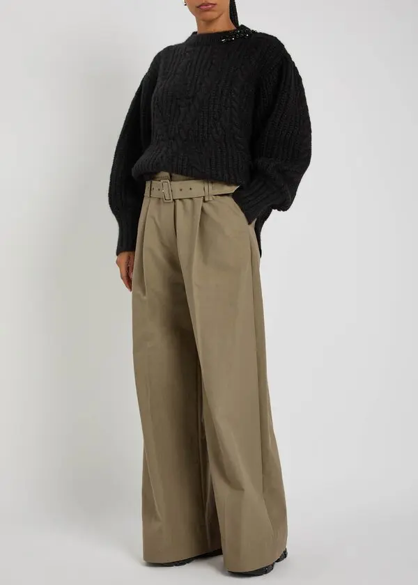 Simone Rocha Belted Cotton-blend Poplin Wide-leg Trousers