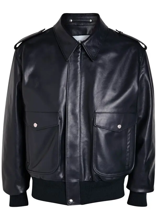 Givenchy Padded Leather Bomber Jacket - Navy