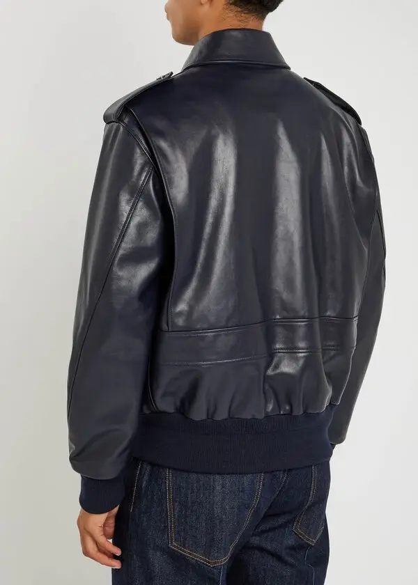 Givenchy Padded Leather Bomber Jacket - Navy