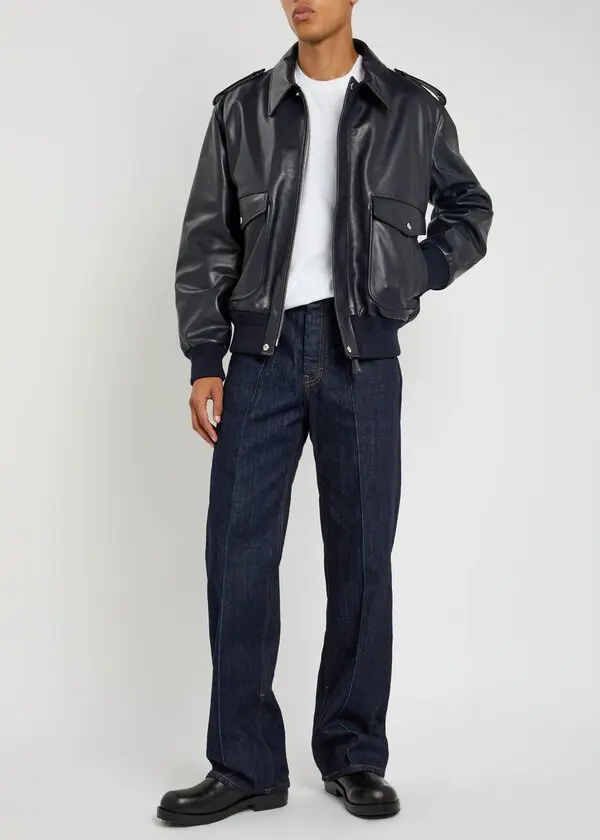 Givenchy Padded Leather Bomber Jacket - Navy