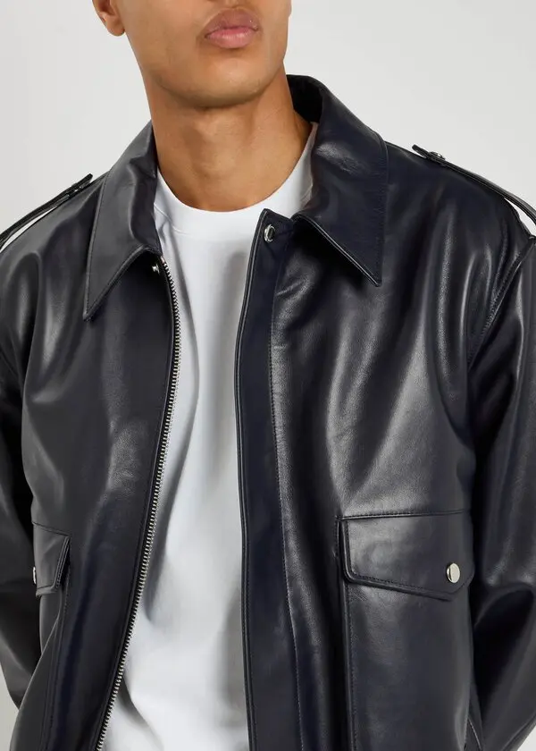 Givenchy Padded Leather Bomber Jacket - Navy