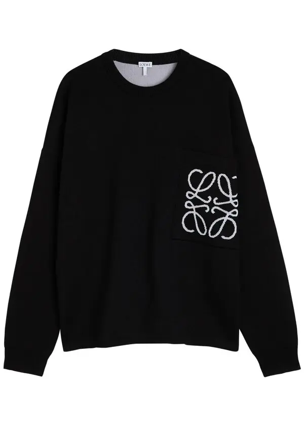 Loewe Logo-intarsia Cotton-blend Sweatshirt - Black And White