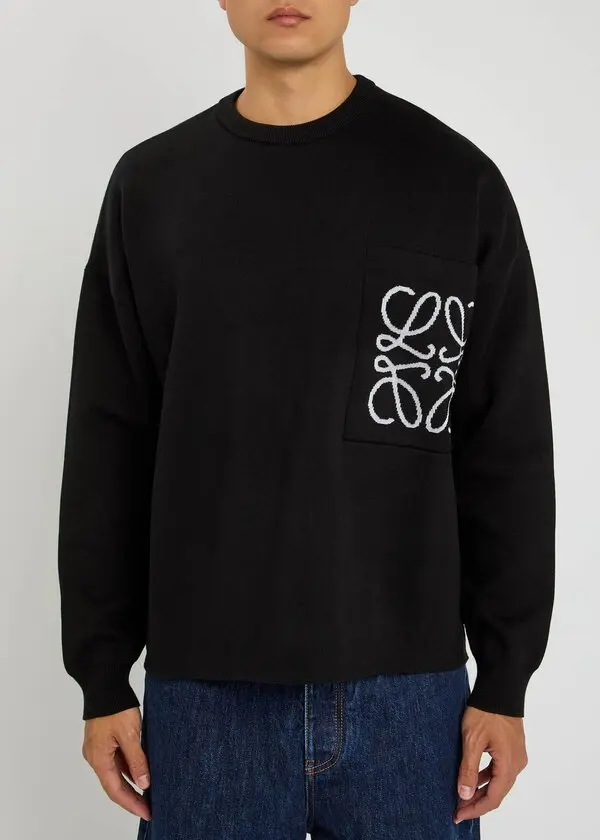 Loewe Logo-intarsia Cotton-blend Sweatshirt - Black And White