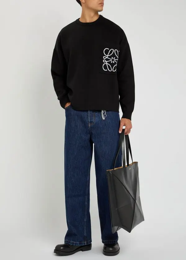 Loewe Logo-intarsia Cotton-blend Sweatshirt - Black And White