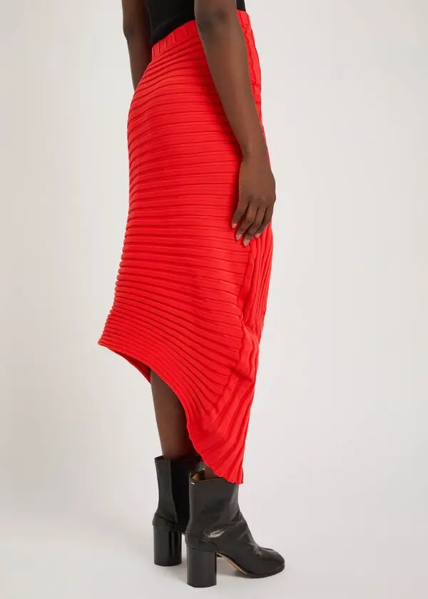 Issey Miyake Asymmetric Ribbed-knit Midi Skirt