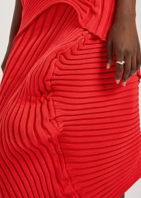 Issey Miyake Asymmetric Ribbed-knit Midi Skirt