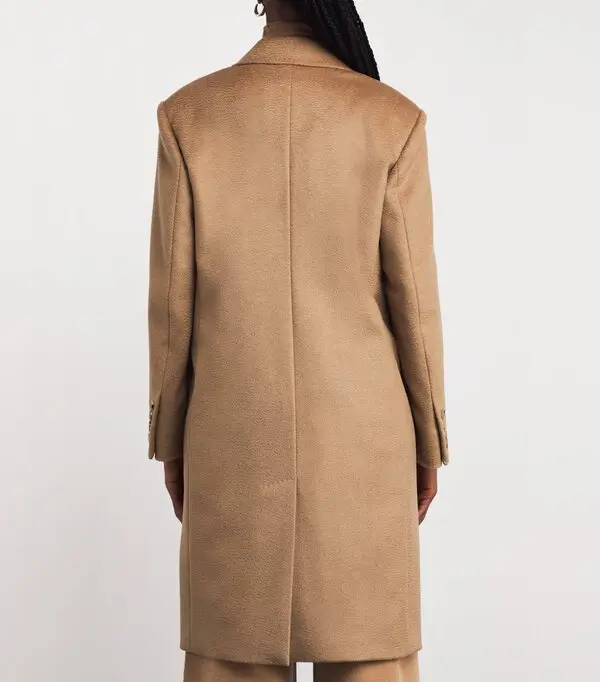Max Mara Camel Wool Pea Coat With Peak Lapels
