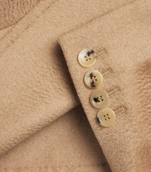 Max Mara Camel Wool Pea Coat With Peak Lapels