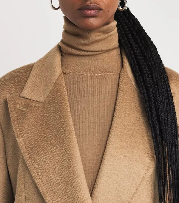 Max Mara Camel Wool Pea Coat With Peak Lapels