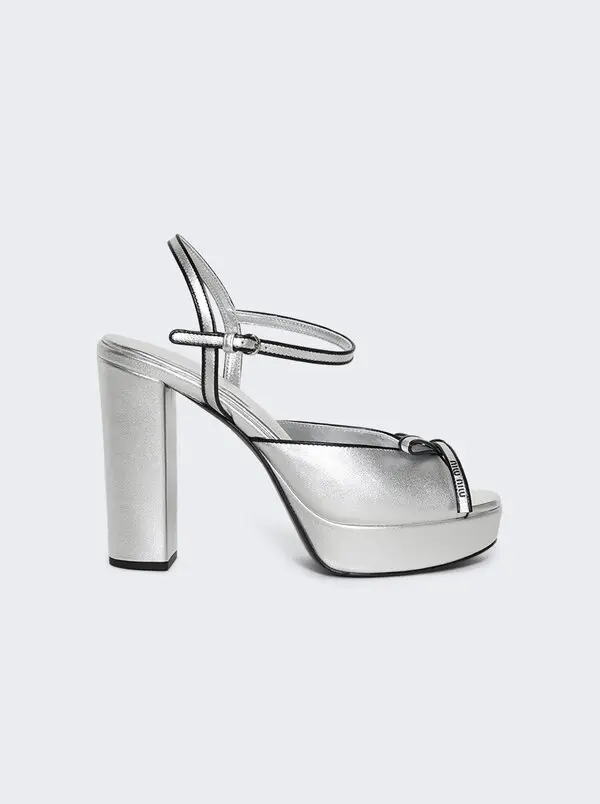 Miu Miu Mordore Leather Platform Sandals - Grey