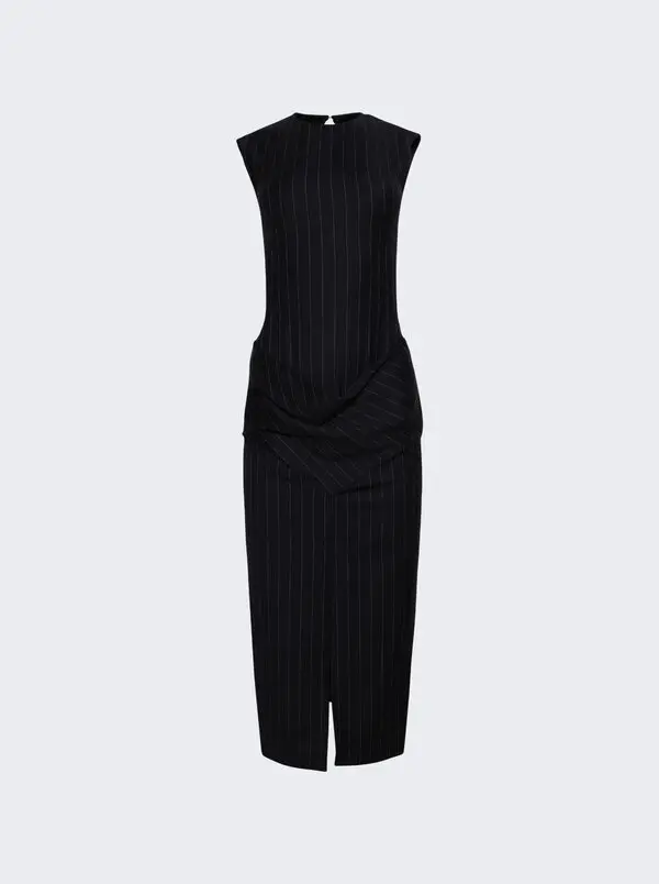 Burc Akyol Pinstripe Suiting Wool Dress - Navy