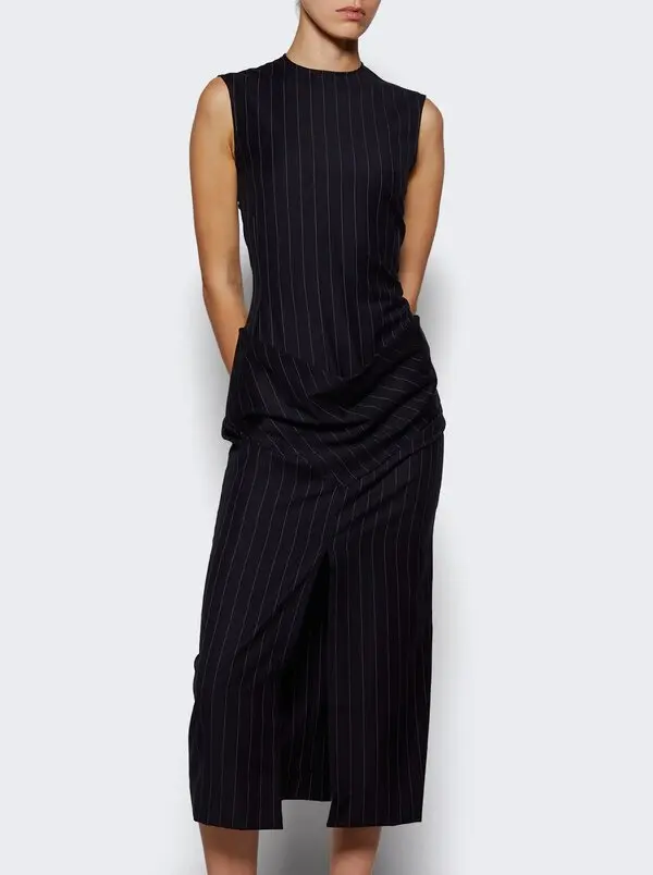 Burc Akyol Pinstripe Suiting Wool Dress - Navy
