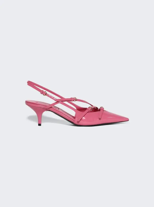 Miu Miu Brushed Leather Slingbacks With Buckles - Pink