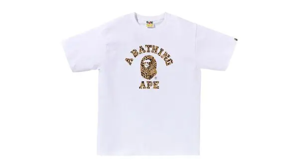 A BATHING APE Wild Leopard Pattern College Tee Shirt - White/beige