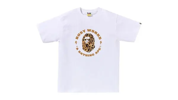 A BATHING APE Wild Leopard Pattern Busy Works Sta Tee Shirt - White