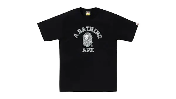 A BATHING APE Wild Leopard Pattern College Tee Shirt - Black/grey