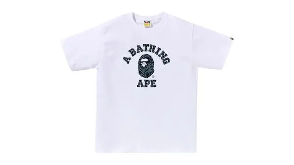 A BATHING APE Wild Leopard Pattern College Tee Shirt - White/navy Blue