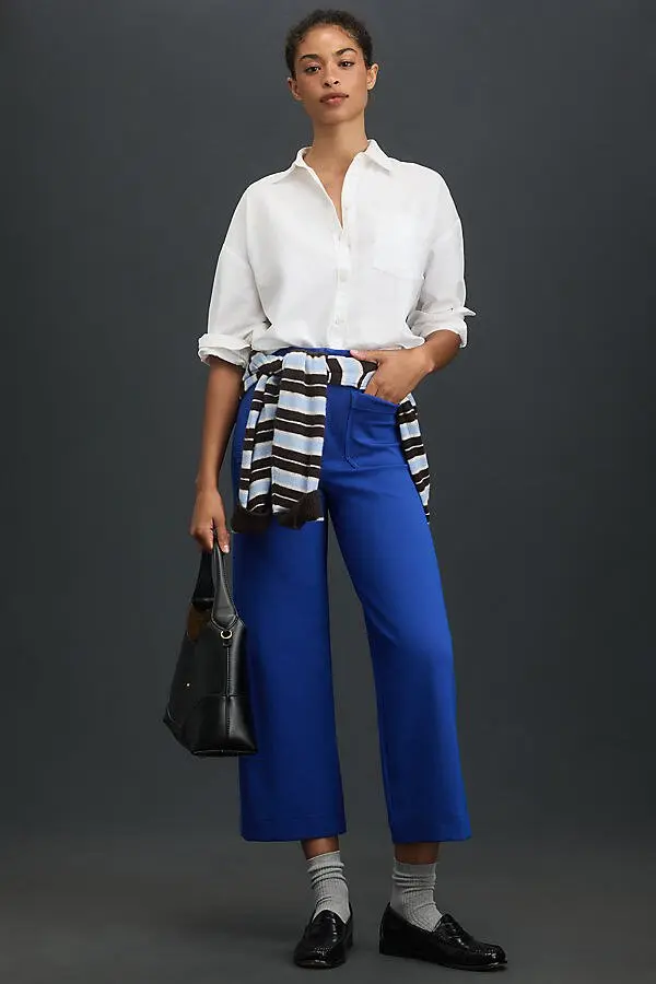 Maeve Colette Knit Crop Wide-leg Pants - Blue Quartz