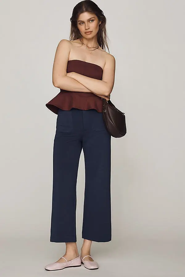 Maeve Colette Knit High-rise Wide-leg Cropped Pants - Navy