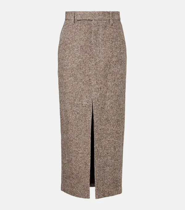 Brunello Cucinelli Wool And Silk-blend Midi Skirt - Brown