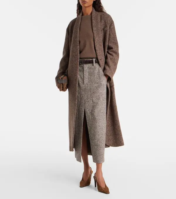 Brunello Cucinelli Wool And Silk-blend Midi Skirt