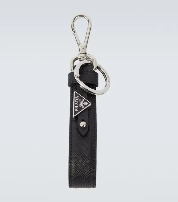 Prada Saffiano Leather Keychain With Logo - Black